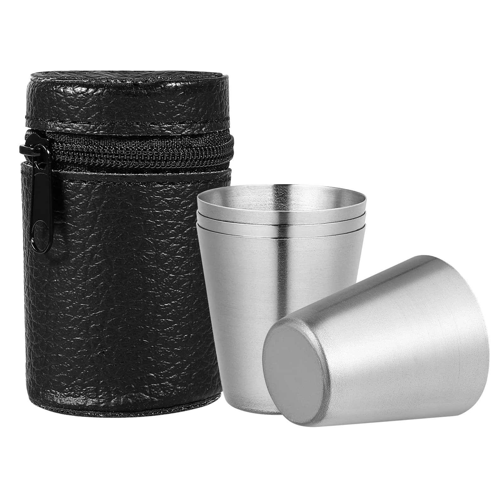 Yardwe 1 Set Stainless Steel Cups Metal Drinking Glasses Stainless Steel Shot Cups Stackable Pint Cup for Home Camping ( 4 Small Shot Glasses Cup Holder )