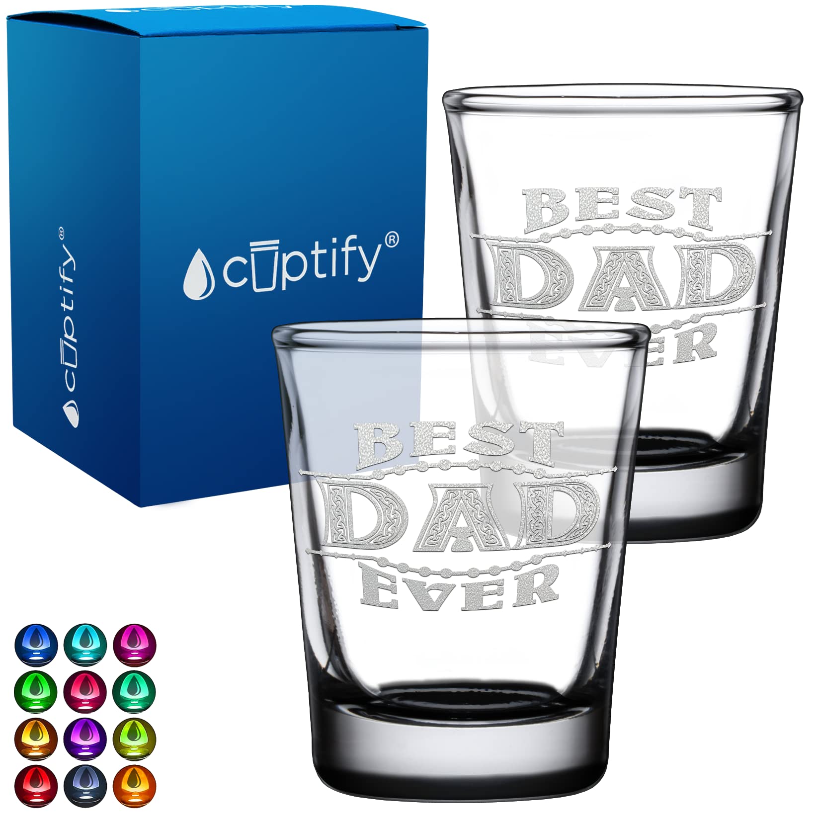 Cuptify Best Dad Ever 2oz Black Bottom Shot Glasses Set of 2 Etched Party Favors Cool Birthday Gifts for Men, Him, Fathers Day