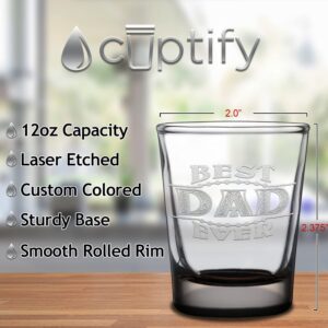 Cuptify Best Dad Ever 2oz Black Bottom Shot Glasses Set of 2 Etched Party Favors Cool Birthday Gifts for Men, Him, Fathers Day