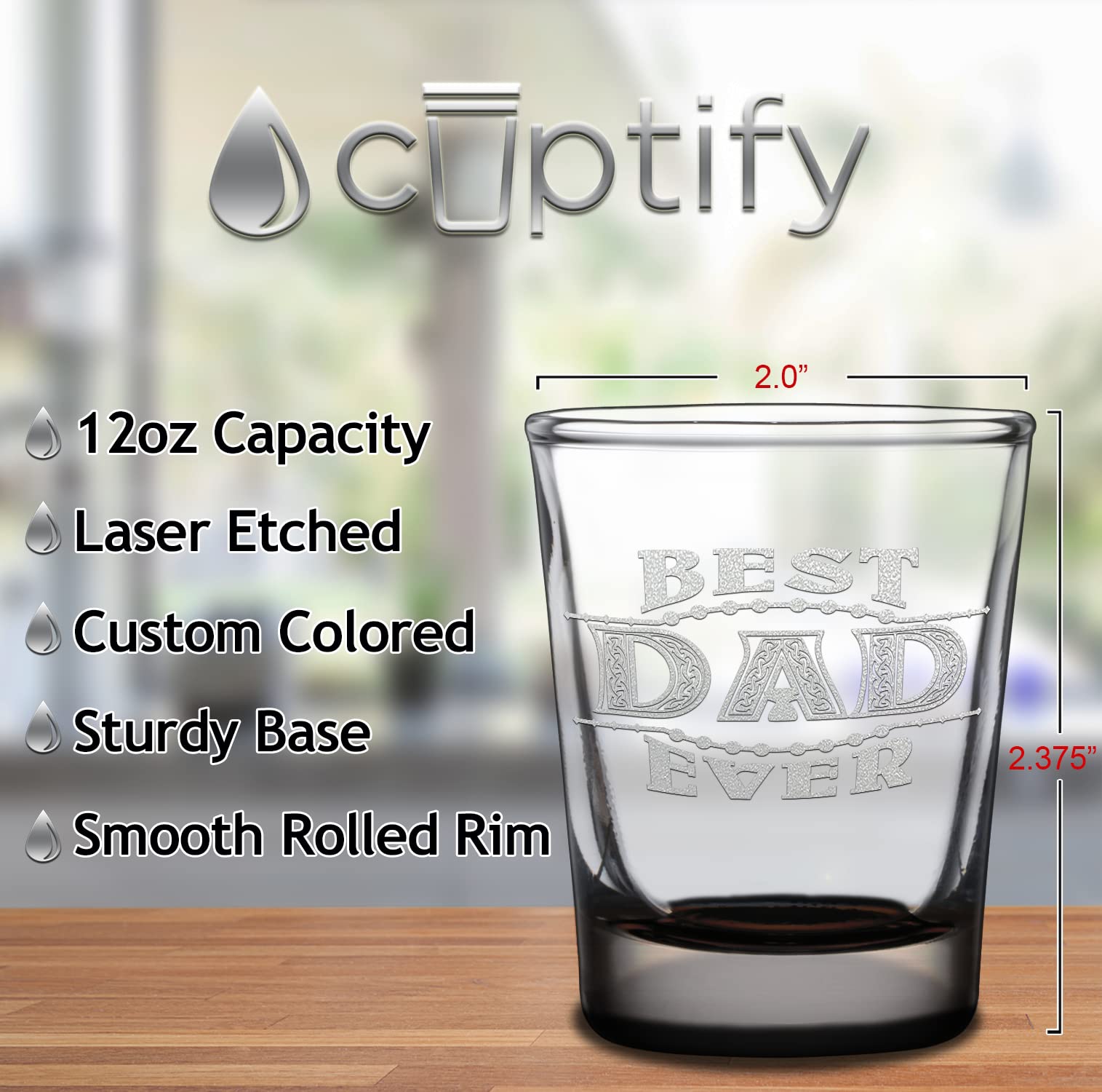 Cuptify Best Dad Ever 2oz Black Bottom Shot Glasses Set of 2 Etched Party Favors Cool Birthday Gifts for Men, Him, Fathers Day