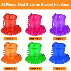 24 Pieces Shot Glass on Beaded Necklace Shot Glass Necklaces Plastic Shot Cup Necklace for Team Groom and Bride Supplies Bachelorette Party Birthday Wedding Party Festival Parade (6 Colors)