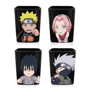 just funky naruto shippuden shot glasses set of 4 | durable & dishwasher safe | 2 oz cubic shot glasses featuring naruto, sasuke, kakashi, sakura | officially licensed