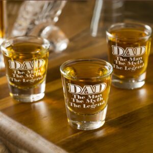 Cuptify Dad The Man Myth Legend 2oz Shot Glasses Set of 2 Etched Party Favors Cool Birthday Gifts for Men, Him, Fathers Day