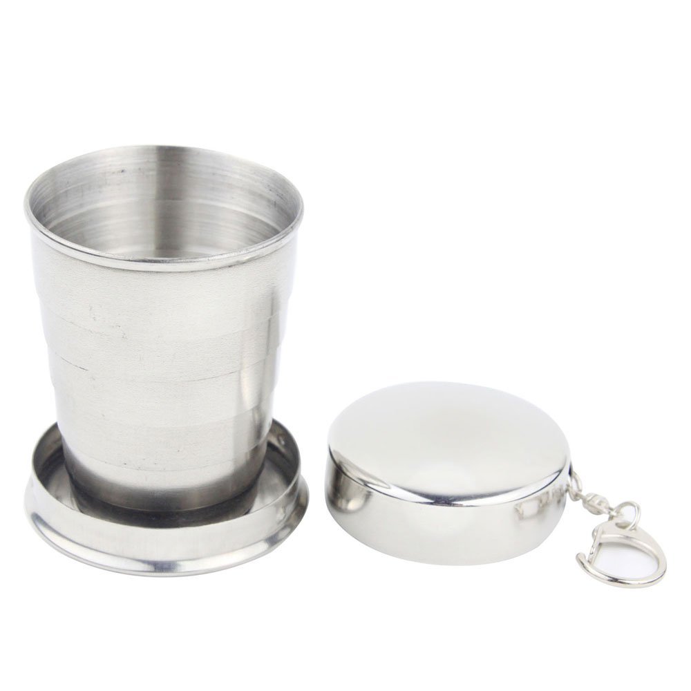 Telescopic Collapsible Stainless Steel Shot Glass With Key Ring - 50 mL - Black Gift Box Included