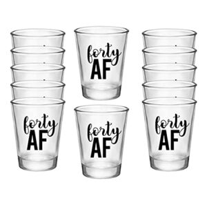 forty af, 40 af, 40th birthday shot glasses, 40th birthday party shot glasses set of 12 1.75oz shot glasses, 40th birthday glass shot glass, perfect for birthday parties, birthday decorations (40 af)