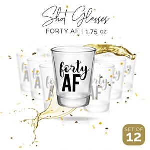 Forty AF, 40 AF, 40th Birthday Shot Glasses, 40th Birthday Party Shot Glasses Set of 12 1.75oz Shot Glasses, 40th Birthday Glass Shot Glass, Perfect for Birthday Parties, Birthday Decorations (40 AF)