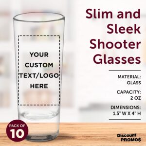 Custom Cordial Shooter Shot Glasses 2 oz. Set of 10, Personalized Bulk Pack - Great for Birthdays, Parties, Indoor & Outdoor Events - Clear