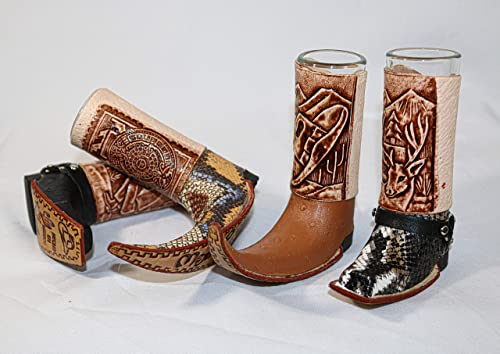 El Mexicanito Mexican Boot Shot Glass / Leather Mini Boot Tequila Shot / Artisan Bota Tribalera para Tequila / cowboy boot Glasses / 1 Tequila Shot (Assorted Colors) (Cowboy)