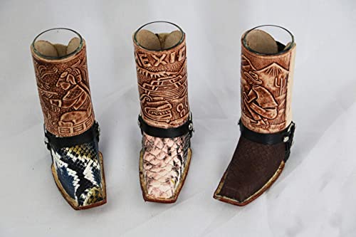 El Mexicanito Mexican Boot Shot Glass / Leather Mini Boot Tequila Shot / Artisan Bota Tribalera para Tequila / cowboy boot Glasses / 1 Tequila Shot (Assorted Colors) (Cowboy)