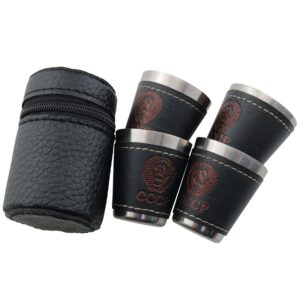 ZZHXSM Shot Glass 4pcs Stainless Steel Shot Glass With 1 Leather Cover Bag Portable Outdoor Travel Cup