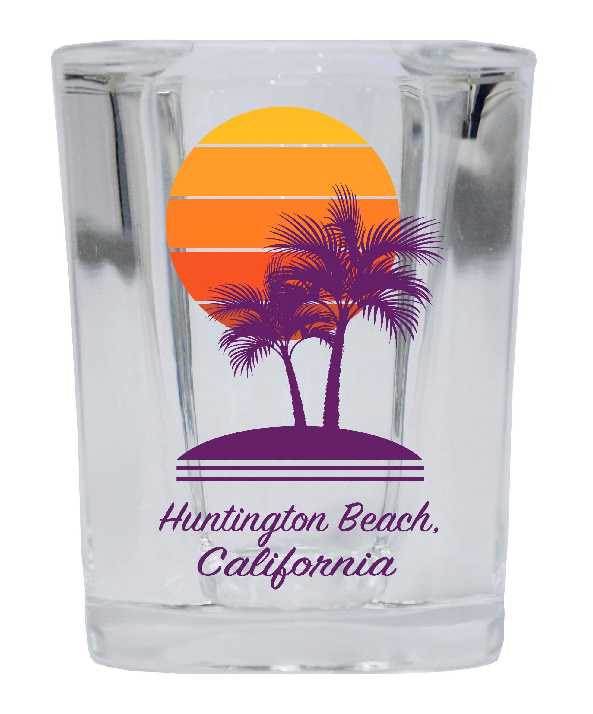 R and R Imports Huntington Beach California Souvenir 2 Ounce Square Shot Glass Palm Design