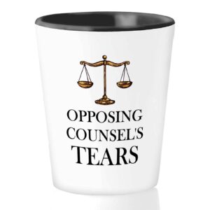 bubble hugs lawyer shot glass 1.5oz - opposing counsel's tears - law student law school attorney advocate plaintiff defense