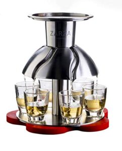 zarza premium stainless steel fountain for liquor | shot glass dispenser with 6 tequila shot glasses