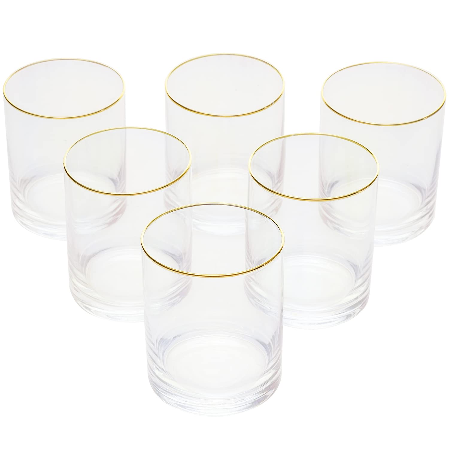 MyGift 15 oz Modern Iridescent Lowball/Old Fashioned Rocks Glasses with Gold Rim, Set of 6 / Drinking Tumbler Beverage Whiskey Glass