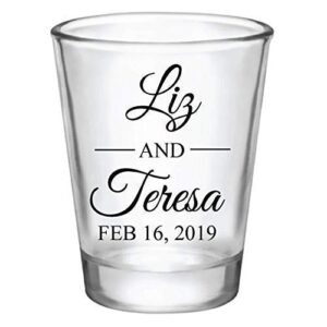 personalized wedding shot glasses, monogram wedding favors for guests, personalized wedding favors, wedding shot glasses with names and date