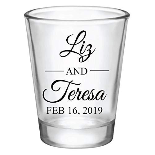 Personalized wedding shot glasses, monogram wedding favors for guests, personalized wedding favors, wedding shot glasses with names and date