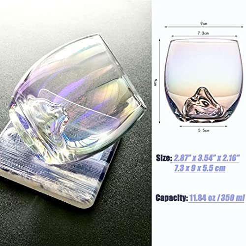 Iridescent Snow Mountain Whiskey Glasses Set of 2 Old Fashioned Rocks Glass 11.8 Oz Handblown Lead-free Whisky Tumbler Premium Crystal Glass for Scotch/ Bourbon/ Cognac/ Liquor/ Rum/ Vodka/ Cocktails