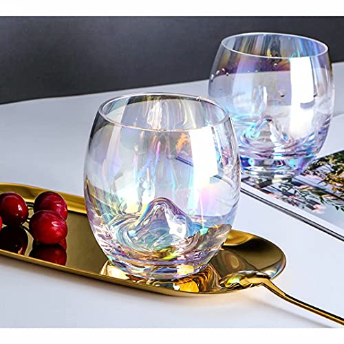 Iridescent Snow Mountain Whiskey Glasses Set of 2 Old Fashioned Rocks Glass 11.8 Oz Handblown Lead-free Whisky Tumbler Premium Crystal Glass for Scotch/ Bourbon/ Cognac/ Liquor/ Rum/ Vodka/ Cocktails