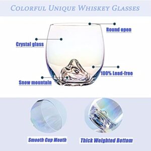 Iridescent Snow Mountain Whiskey Glasses Set of 2 Old Fashioned Rocks Glass 11.8 Oz Handblown Lead-free Whisky Tumbler Premium Crystal Glass for Scotch/ Bourbon/ Cognac/ Liquor/ Rum/ Vodka/ Cocktails