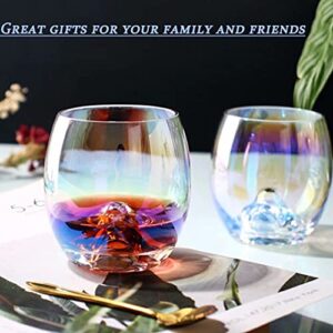 Iridescent Snow Mountain Whiskey Glasses Set of 2 Old Fashioned Rocks Glass 11.8 Oz Handblown Lead-free Whisky Tumbler Premium Crystal Glass for Scotch/ Bourbon/ Cognac/ Liquor/ Rum/ Vodka/ Cocktails