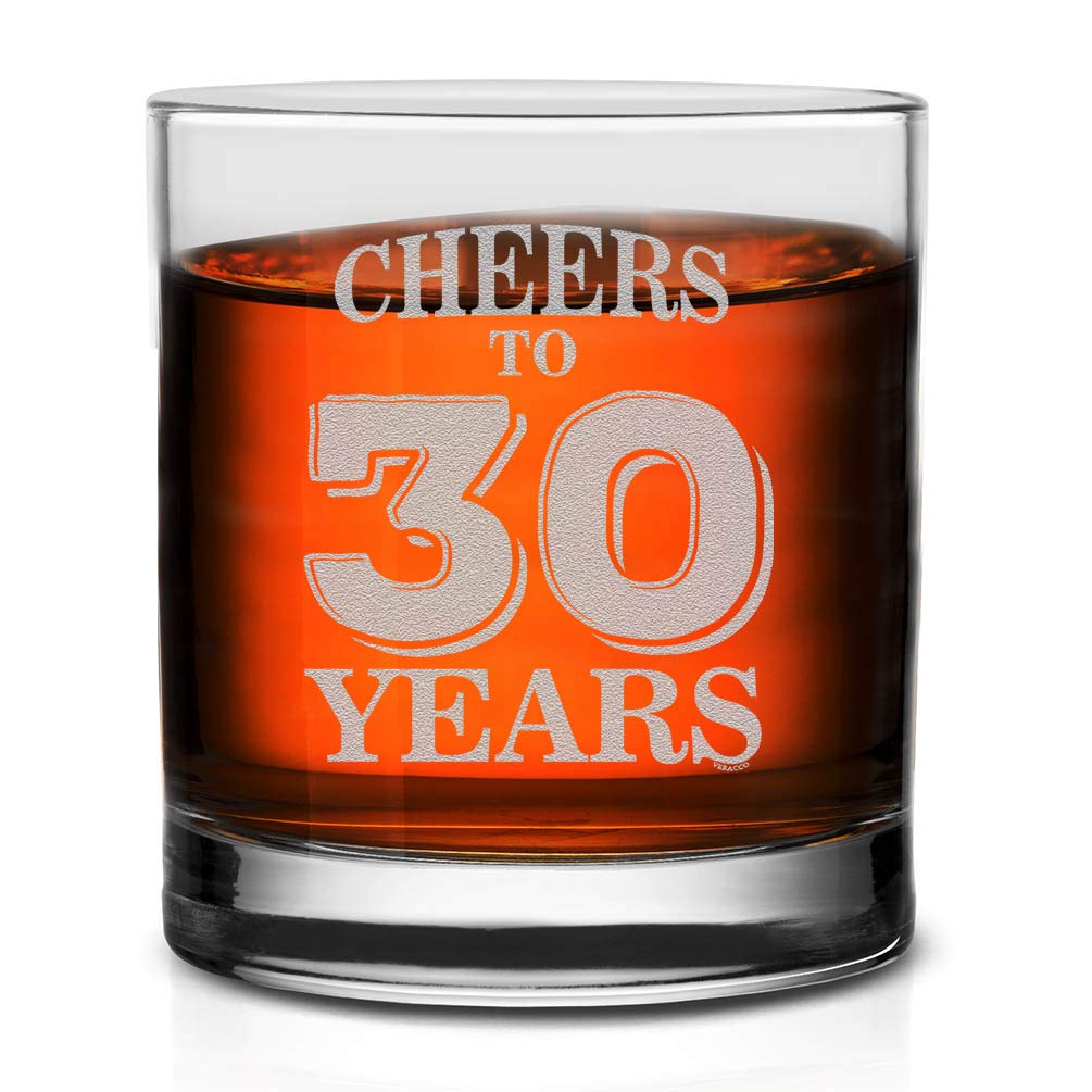 Veracco Cheers To 30 Years Whiskey Glass Birthday Gift For Someone Who Loves Drinking Bachelor 30th Funny Party Favors Thirty and Fabulous (Clear, Glass) (Clear, Glass)