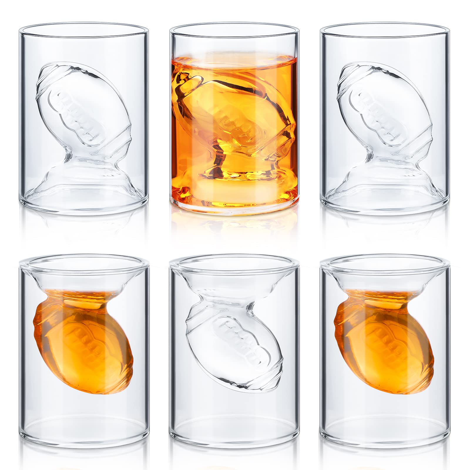 Set of 6 3.4/6.8 oz Football Reversible Shot Glasses Clear Football Fan Shot Cups Football Glasses Football Cups Football Lover Gifts for Men Sports Football Party Drinking Whiskey Beer Liquor Wine