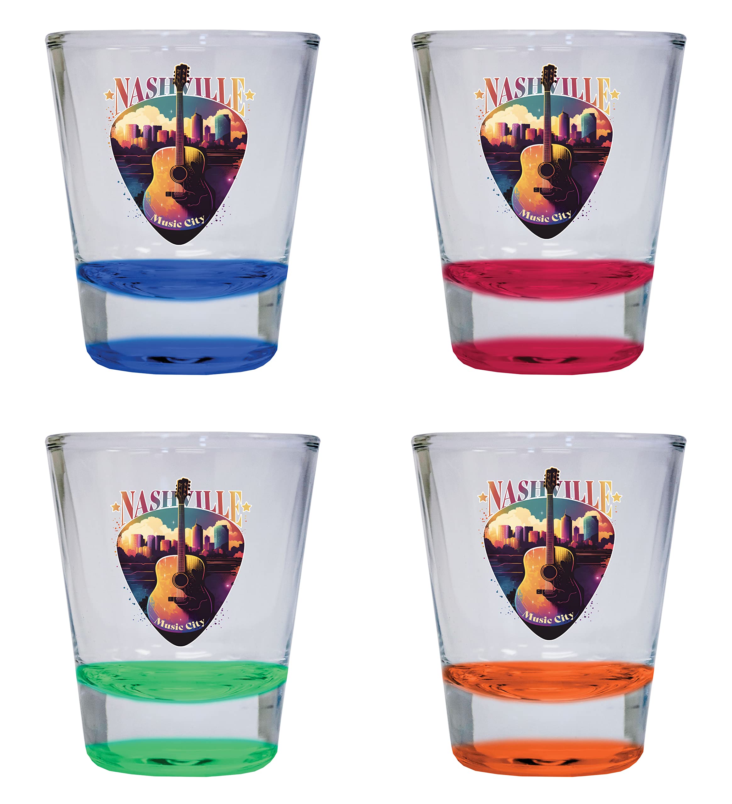 R and R Imports Nashville Tennessee Music City Souvenir 1.5 Ounce Shot Glass Round 4-Pack Color