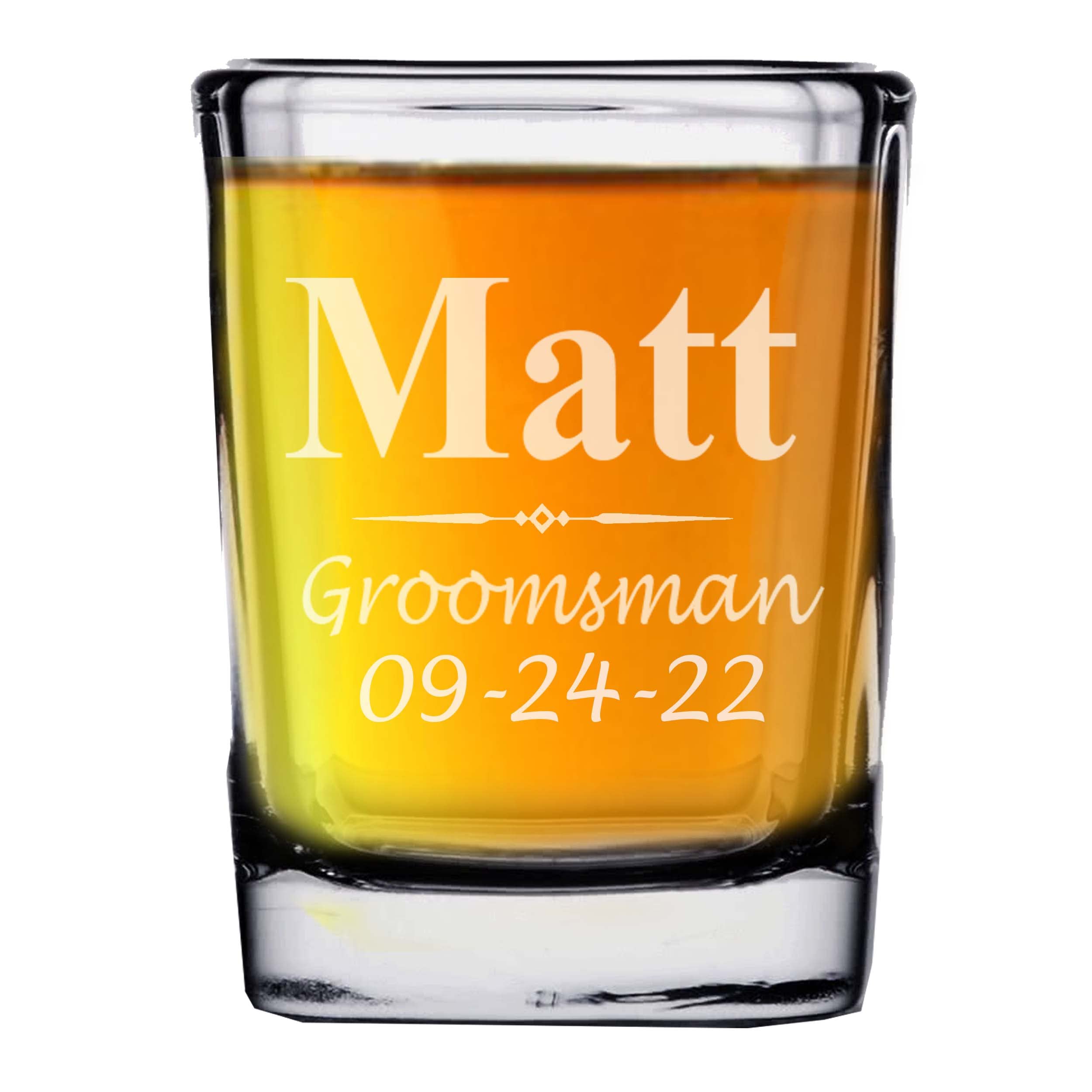 My Personal Memories, Custom Engraved Groomsmen Bridesmaid Shot Glasses - Personalized Square Shot Glass Wedding Party