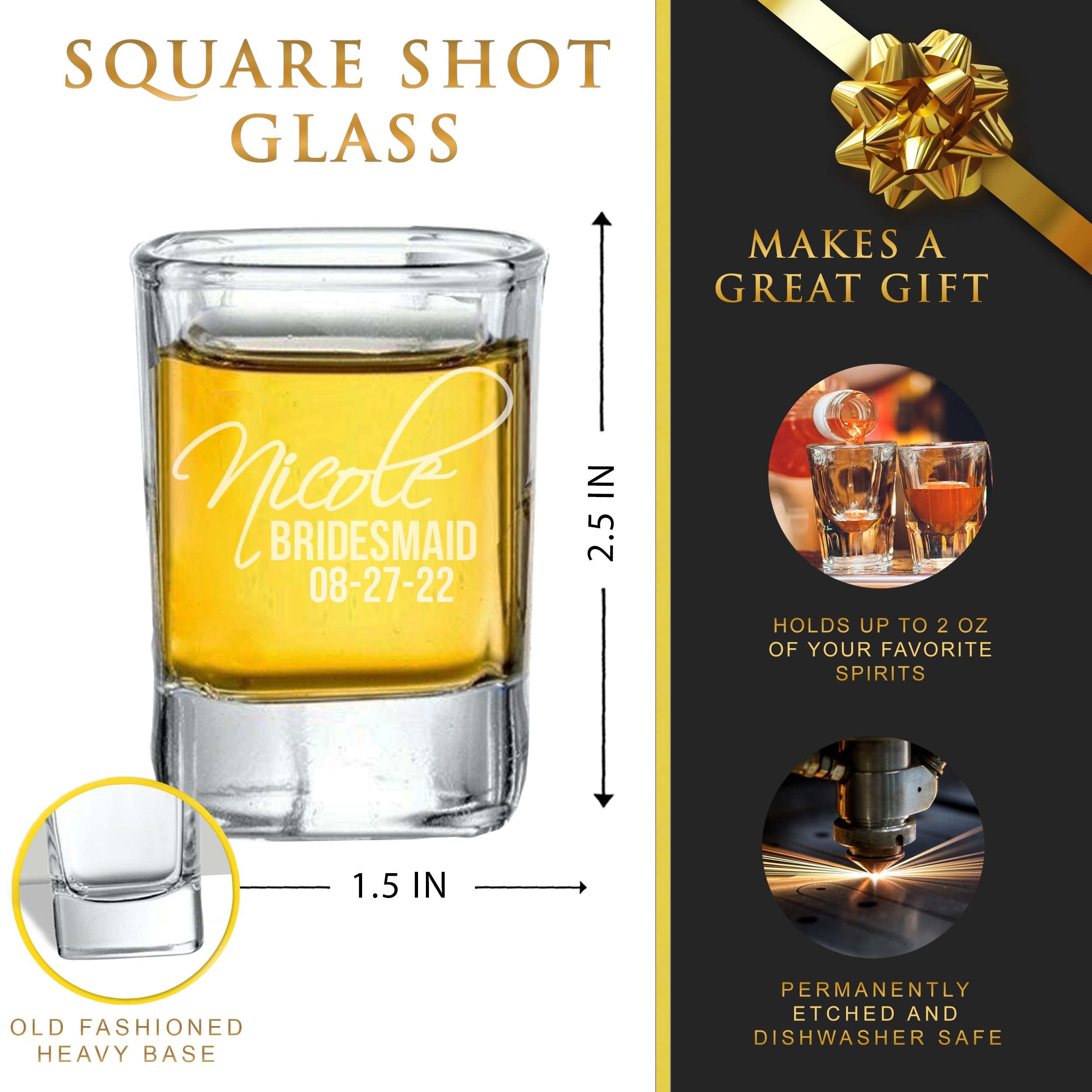 My Personal Memories, Custom Engraved Groomsmen Bridesmaid Shot Glasses - Personalized Square Shot Glass Wedding Party