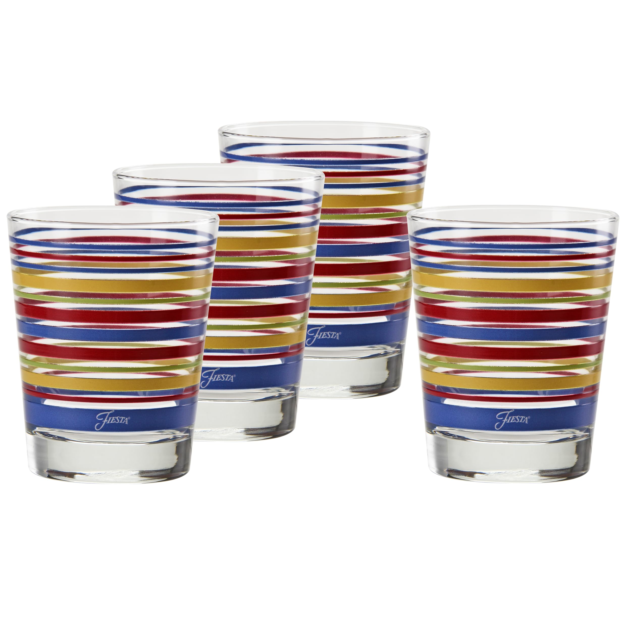 Officially Licensed Fiesta Stripes 14-Ounce Tapered DOF Double Old Fashioned Glass (Set of 4) (Sienna Sunset Collection)