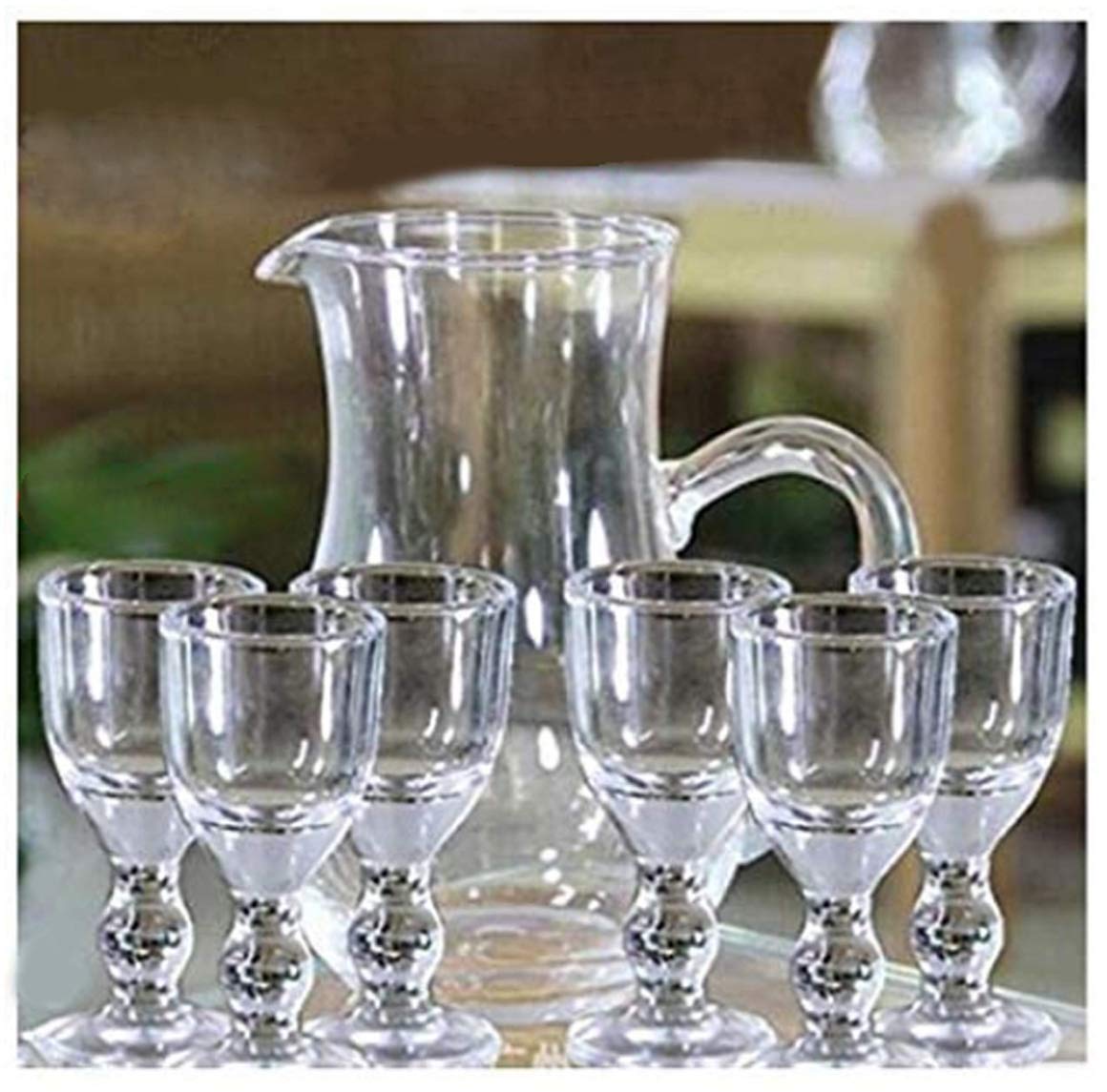 SHIHUALINE 300ml handle Cup with 15ml Cups Unique Mini Wine Shot Glasses Sake Spirits Cup Clear Alcohol Mini liquor Shot Glass Stem Drinking (Set of 6+1)