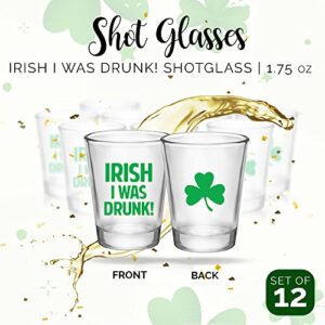 Your Dream Party Shop Irish I was Drunk - St Patrick's Day Shot Glasses - 1.75oz Green St Patty's Day Shot Glasses, Set of 12 St. Patrick Day Drinking Glasses, Irish Gifts Shot Glasses