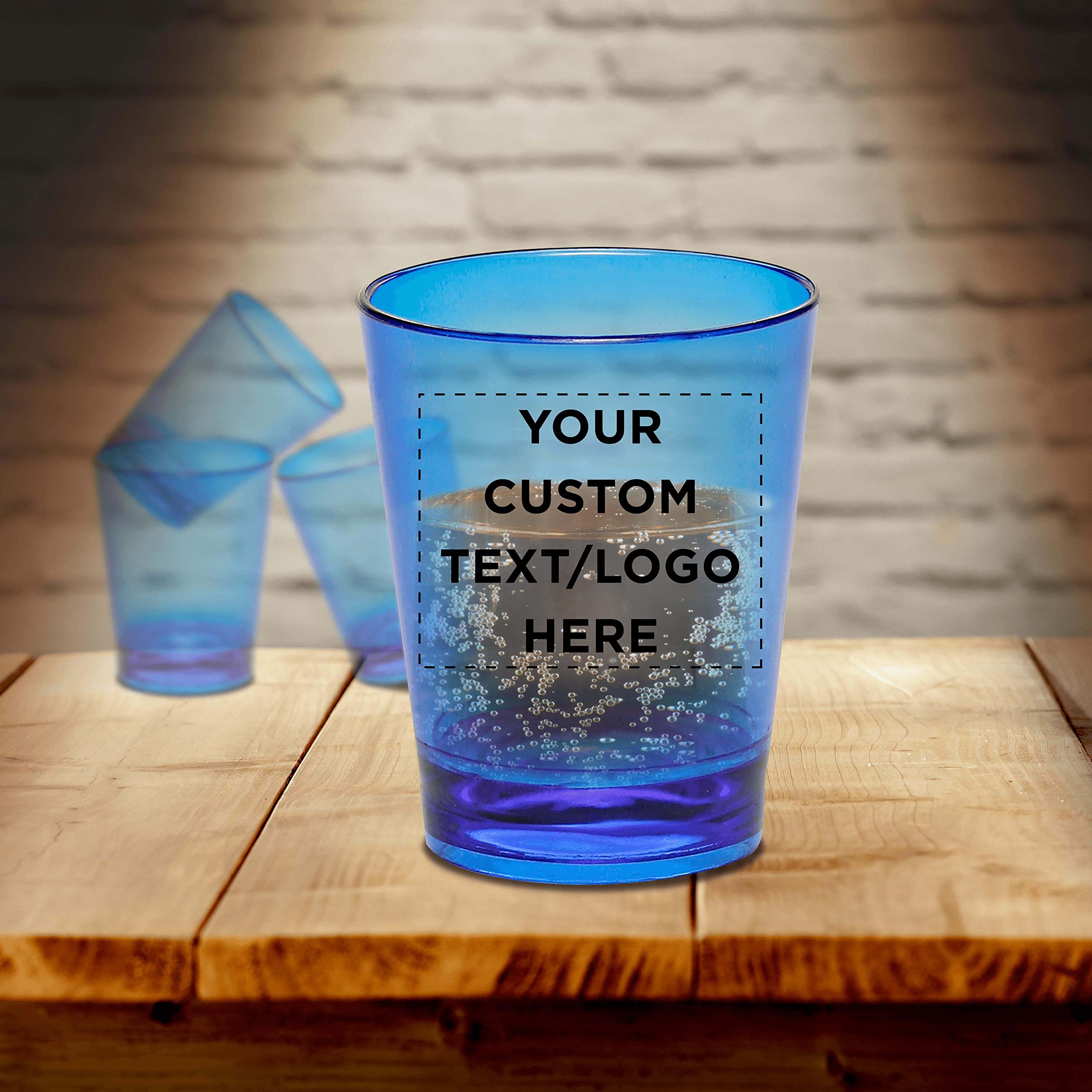 Custom Translucent Plastic Shot Glasses 1.5 oz. Set of 100, Personalized Bulk Pack - Acrylic, Great for Wedding, Party, Birthday, Gifts - Blue