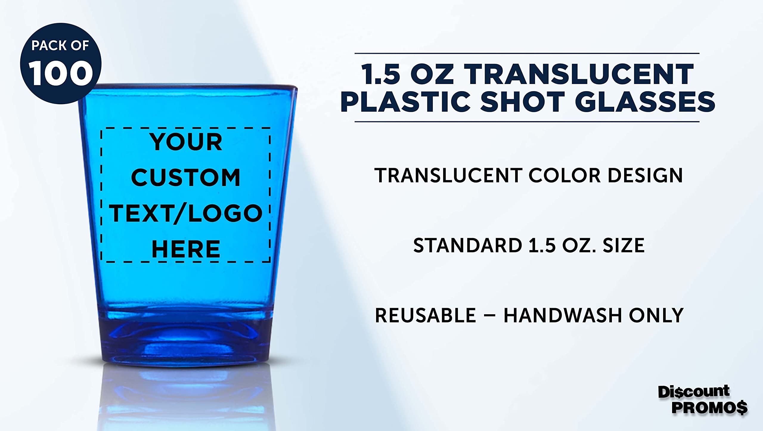 Custom Translucent Plastic Shot Glasses 1.5 oz. Set of 100, Personalized Bulk Pack - Acrylic, Great for Wedding, Party, Birthday, Gifts - Blue