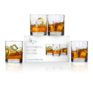 partyproof unbreakable cocktail tumbler drinking glasses 12oz whiskey or scotch glass reusable tritan shatterproof plastic, set of 4, dishwasher safe, outdoors drinkware camping cups