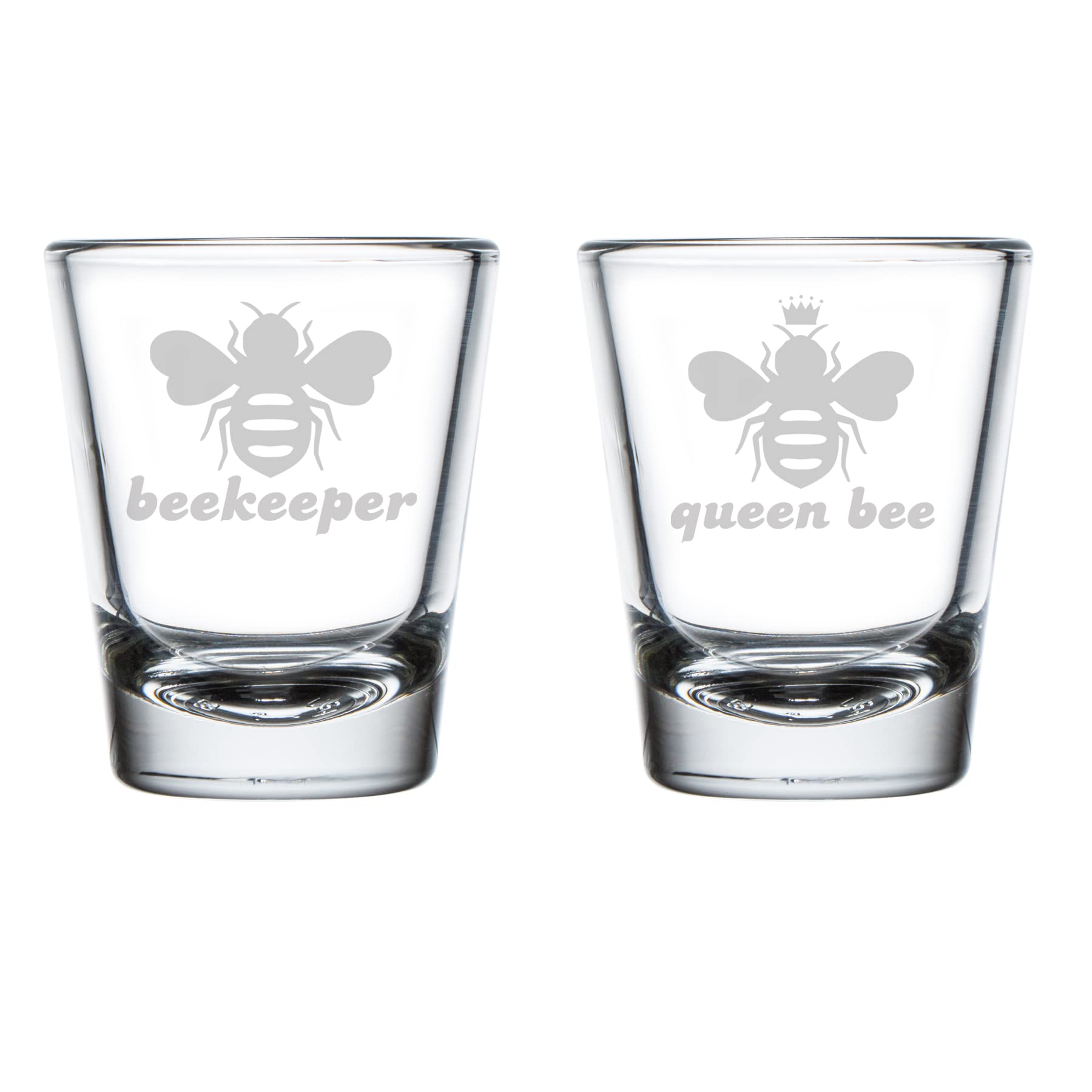 MIP Set of 2 Shot Glasses 1.75oz Shot Glass Queen Bee Beekeeper Funny Gift Couple His and Her, Bride and Groom, Wedding, Engagement, Anniversary, Bridal Shower