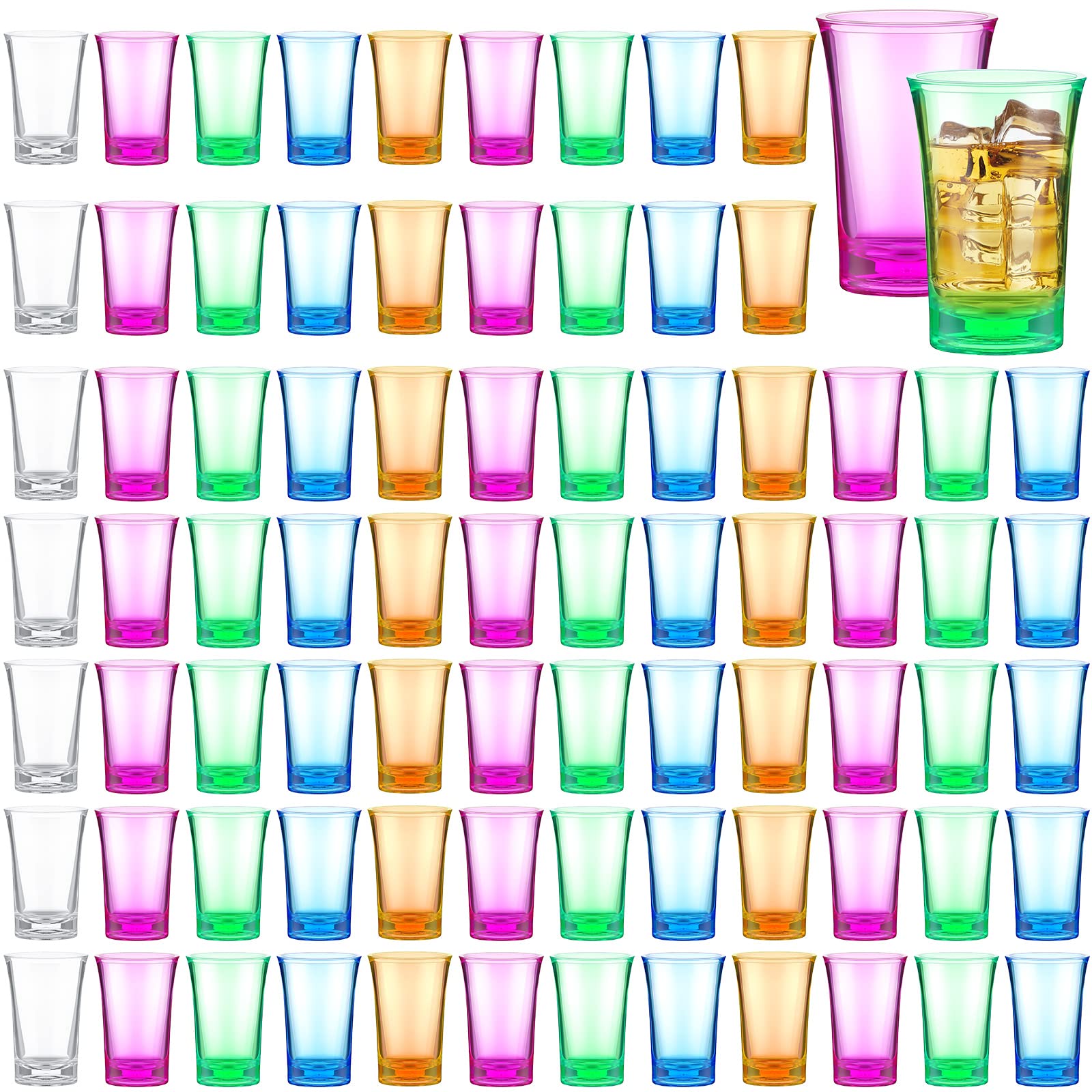 85 Pieces Unbreakable Colorful Shot Glasses Bulk, 1.4 Oz Heavy Base Shot Glass, Whiskey Shot Glass, Colorful Cute Shot Glasses, Clear Shot Glasses for Night Bar Game Bar Party Favor