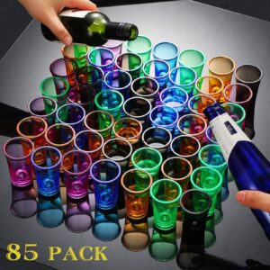 85 Pieces Unbreakable Colorful Shot Glasses Bulk, 1.4 Oz Heavy Base Shot Glass, Whiskey Shot Glass, Colorful Cute Shot Glasses, Clear Shot Glasses for Night Bar Game Bar Party Favor