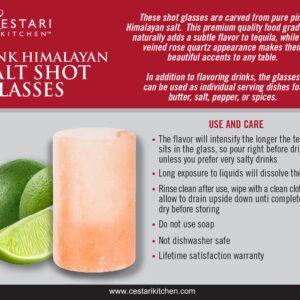 Himalayan Salt Shot Glasses - Pure Food Grade Himalayan Pink Salt - No Fillers or Binders - Handcrafted All Natural Tequila Salt Shot Glasses Set by Cestari (2 pack)