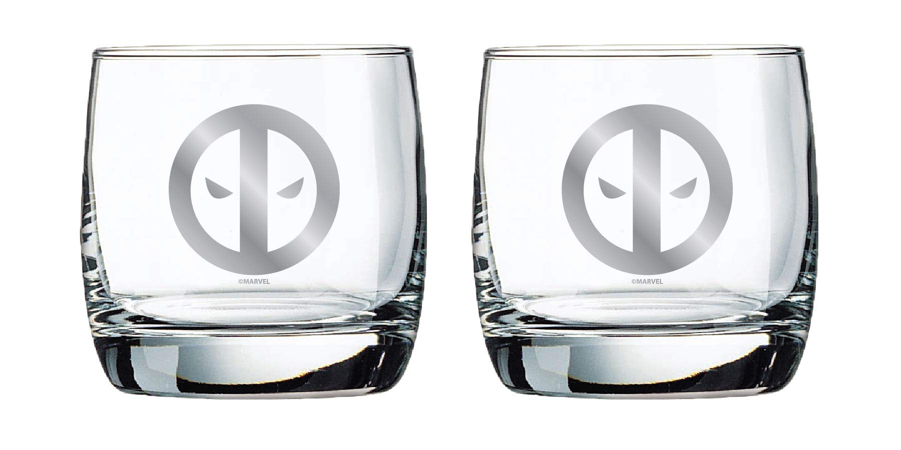 Deadpool Whiskey Glasses - Collectible Gift Set - Official Marvel Product - 10 oz. Capacity - Set of 2 - Classic Design - Sturdy Base - Perfect for Scotch, Bourbon, and Old Fashioned Cocktails