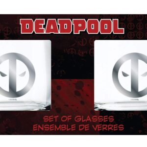 Deadpool Whiskey Glasses - Collectible Gift Set - Official Marvel Product - 10 oz. Capacity - Set of 2 - Classic Design - Sturdy Base - Perfect for Scotch, Bourbon, and Old Fashioned Cocktails