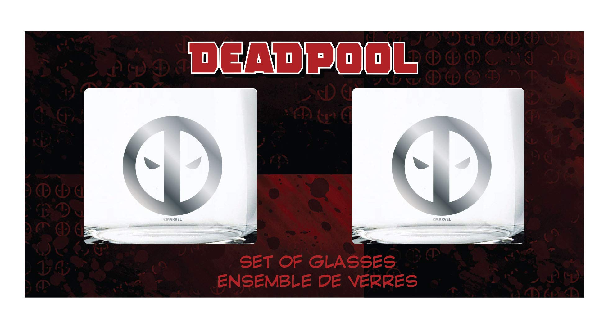 Deadpool Whiskey Glasses - Collectible Gift Set - Official Marvel Product - 10 oz. Capacity - Set of 2 - Classic Design - Sturdy Base - Perfect for Scotch, Bourbon, and Old Fashioned Cocktails