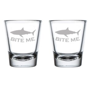 mip set of 2 shot glasses 1.75oz shot glass bite me shark funny