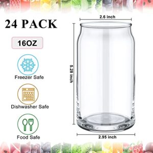 Patelai 24 Pcs Drinking Glasses Bulk 16oz Beer Can Shaped Glass Cups Iced Coffee Tumbler Cup Deal for Cocktails, Whiskey, Wine, Soda, Beer