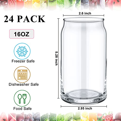 Patelai 24 Pcs Drinking Glasses Bulk 16oz Beer Can Shaped Glass Cups Iced Coffee Tumbler Cup Deal for Cocktails, Whiskey, Wine, Soda, Beer