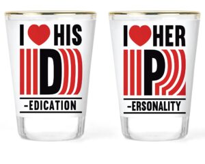 anniversary gift - love his d shot glass - love her p shot glass- funny anniversary gift - funny cute couples gift - shot glass glass set - valentines gift