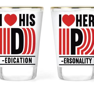 Anniversary Gift - Love His D Shot Glass - Love Her P Shot Glass- Funny Anniversary Gift - Funny Cute Couples Gift - Shot Glass Glass Set - Valentines Gift