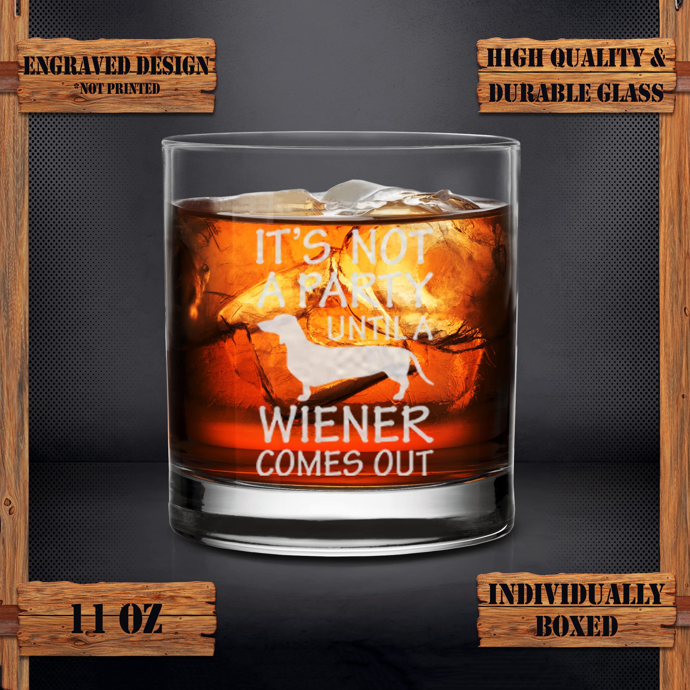 NeeNoNex It's not a Party Until a Wiener Comes Out Great Gift for Funny Dachshund Dog Lover Whiskey Glass - Funny and Sarcastic Gift For Dog Lover