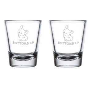 mip set of 2 shot glasses 1.75oz shot glass corgi butt bottoms up funny