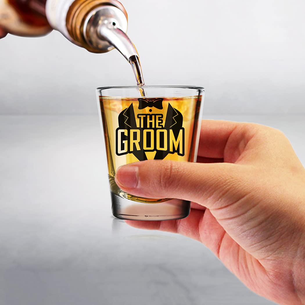 shop4ever The Groom Tuxedo and Groomsman Tuxedo Shot Glasses ~ Bachelor Party Favors ~ Wedding Shot Glasses (7 Pack)